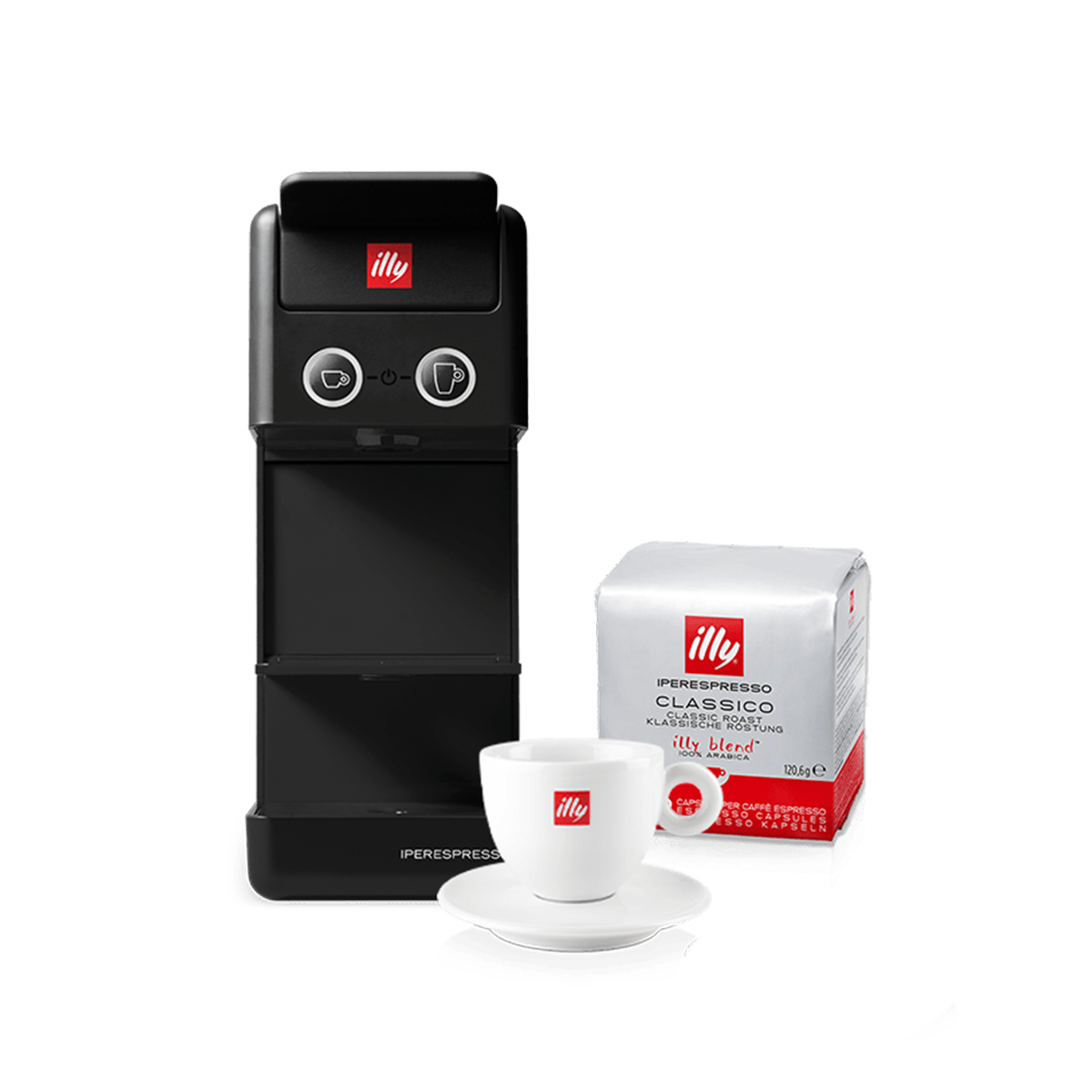 Aparat Y3.3. crni + 1 pakiranje illy classico kapsula + 1x Cappuccino šalice i tanjurići - Drinks.hr